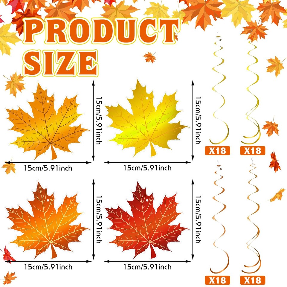 72 Pcs Fall Maple Leaves Hanging Swirl Decoration Autumn Ceiling ...