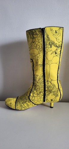 Rare Vintage Pair Of Irregular Choice Yellow Floral Mid Calf Boots Size ...