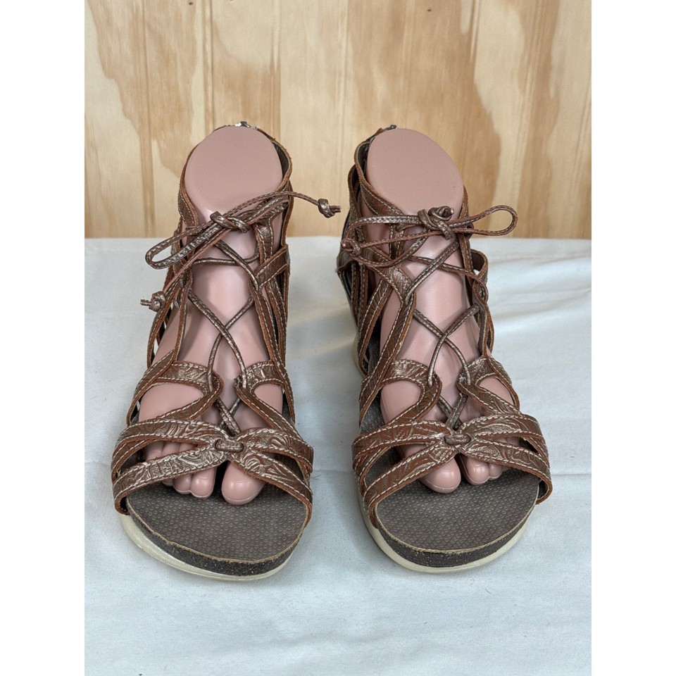 OTBT Nomadic Strappy Leather Zip Back Wedge Sandal 8.5 | eBay