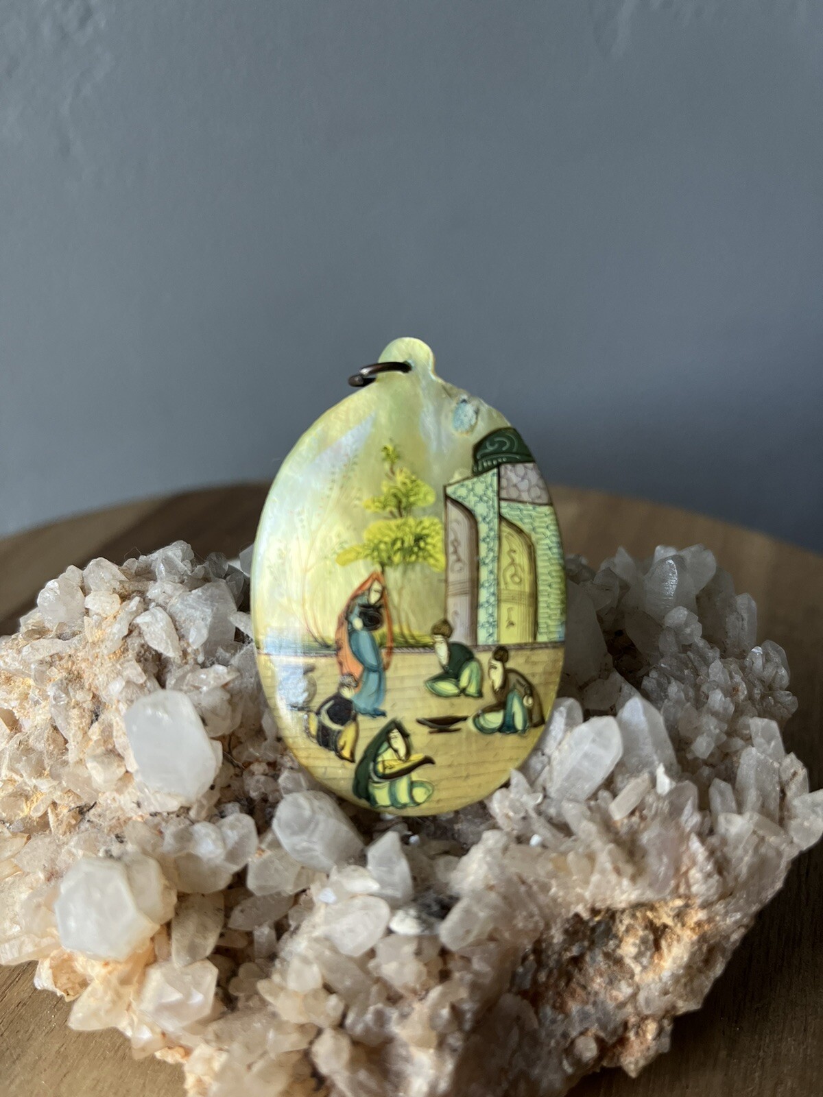 Medium Vintage Persian Abalone Shell Pendant ~ Hand Painted Village ...