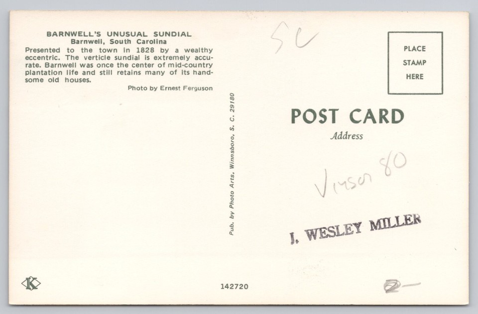 Barnwell's Unusual Vertical Sundial Barnwell SC South Carolina UNP ...