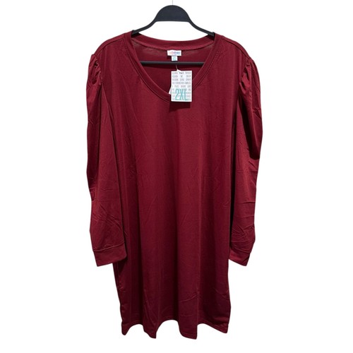 Lularoe AVA Women Size 2XL Maroon Red V-neck Mutton Long Sleeve Dress ...