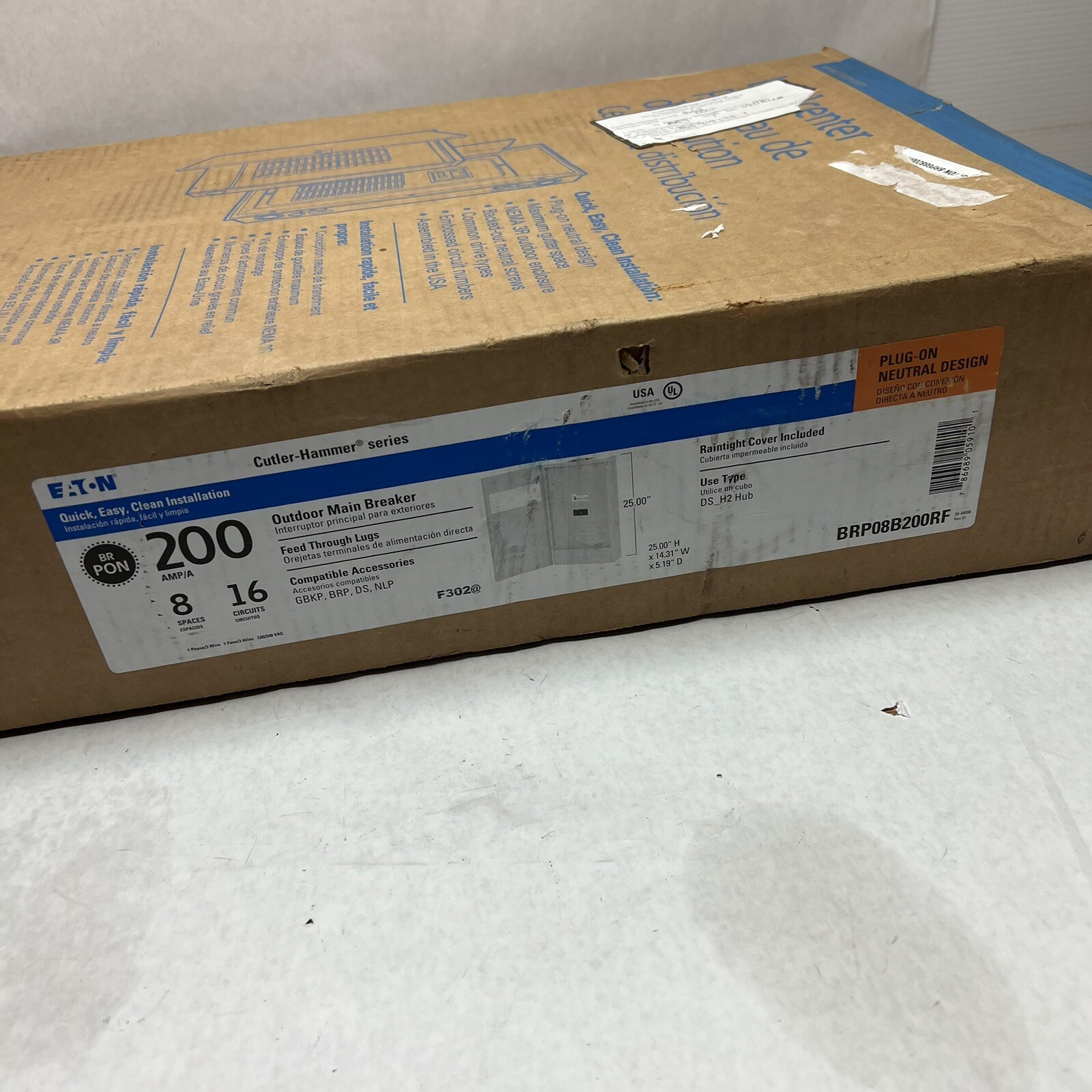 Eaton BRP08B200RF 200A 16-Circuit Single Phase Plug-on Neutral Main ...