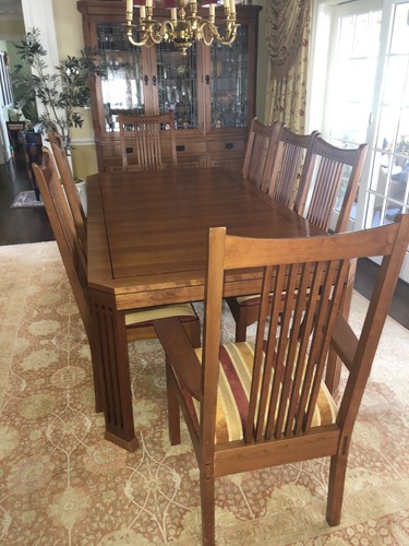 Stickley Cherry Wood Inlaid Dining room table set with 8 chairs & 2 ...
