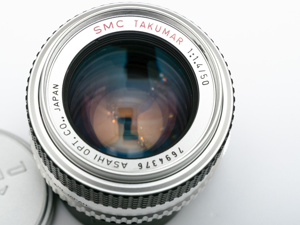 Silver refinished/CLA/Deyellowed Asahi Pentax SMC Takumar 50mm f/1.4 ...
