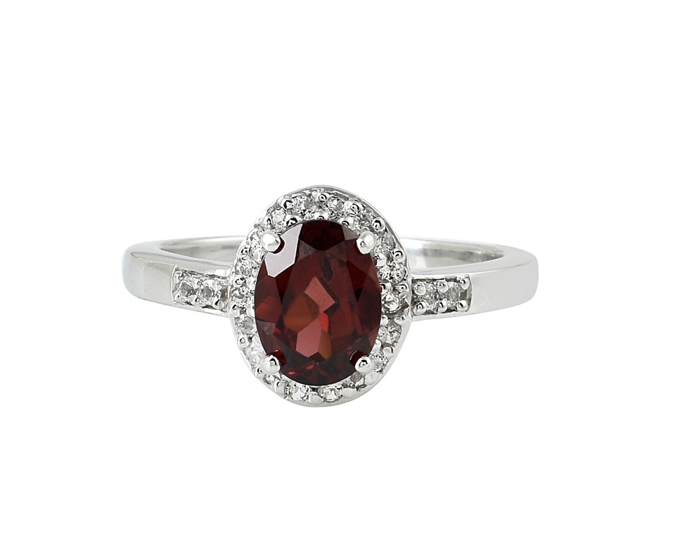 Garnet White Topaz Sterling Silver Ring Set In Rhodium | eBay