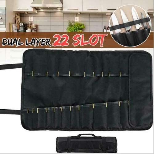 Portable 22 Pockets Kitchen Cooking Chef Knife Roll Carry Bag Storage ...