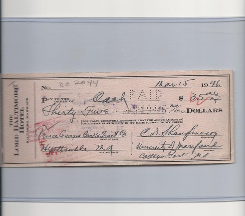 1946 Clark Shaughnessy Signed Autograph Dual auto Check Chicago Bears ...