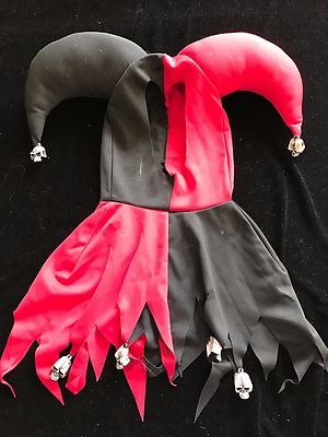 boys LARGE red black JESTER SHIRT TOP HEAD PIECE HALLOWEEN COSTUME 2 PC ...