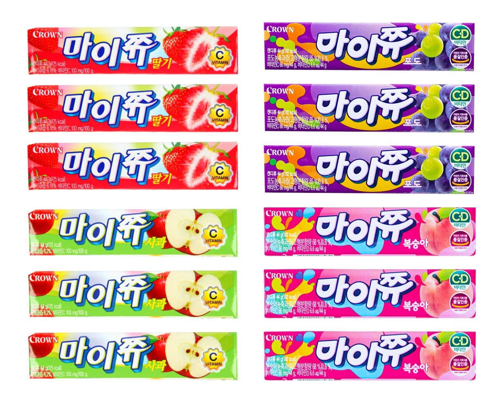 Korean Chewy Candy CROWN MYCHEW 132g (44g x 3pack) Strawberry Grape ...