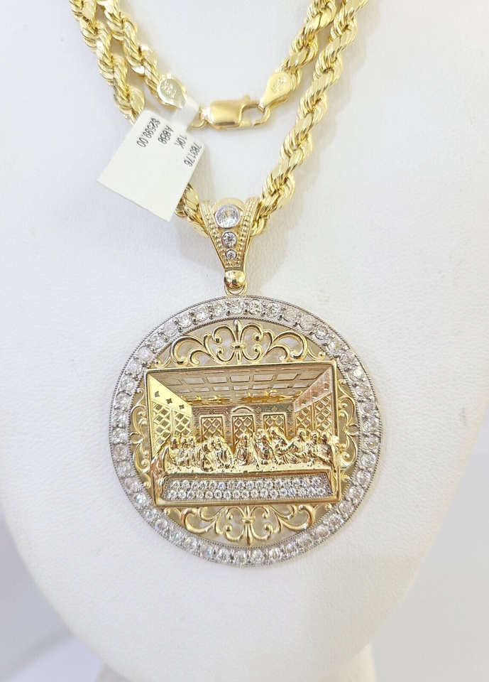 10k Gold Rope Chain Last Supper Charm Pendent SET 5mm 24 Inches | eBay