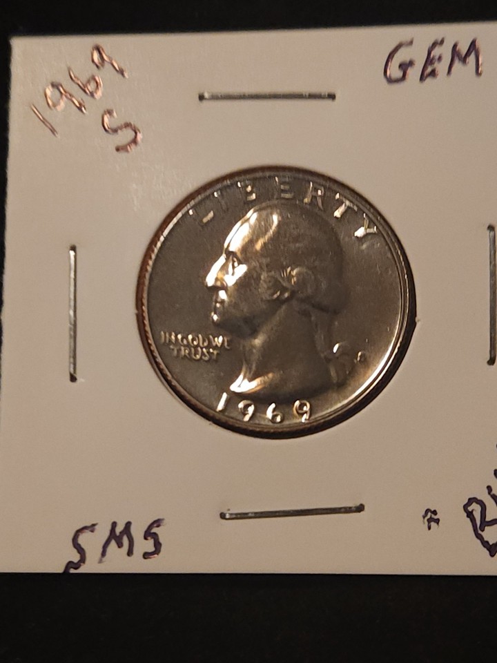 1969 S Washington Quarter SMS = Special Mint Set. BU = Brilliant ...
