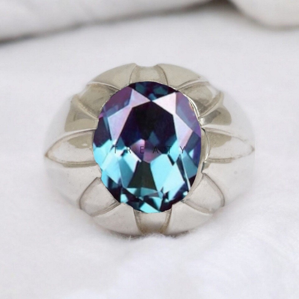 Alexandrite Oval Cut Gemstone With 925 Sterling Silver Ring For Men's ...