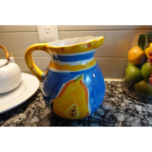 Hausenware pitcher Yellow blue decorative pitcher papaya fruits hand ...