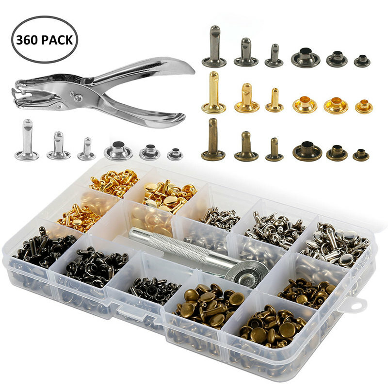 360Pcs Leather Rivets Double Cap Rivet Tubular Metal Studs with ...