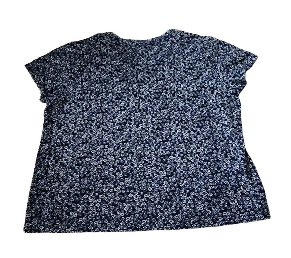 Basic Editions XXL 2X Shirt Top Blue Floral Short Sleeve V-Neck Knit Cotton | eBay