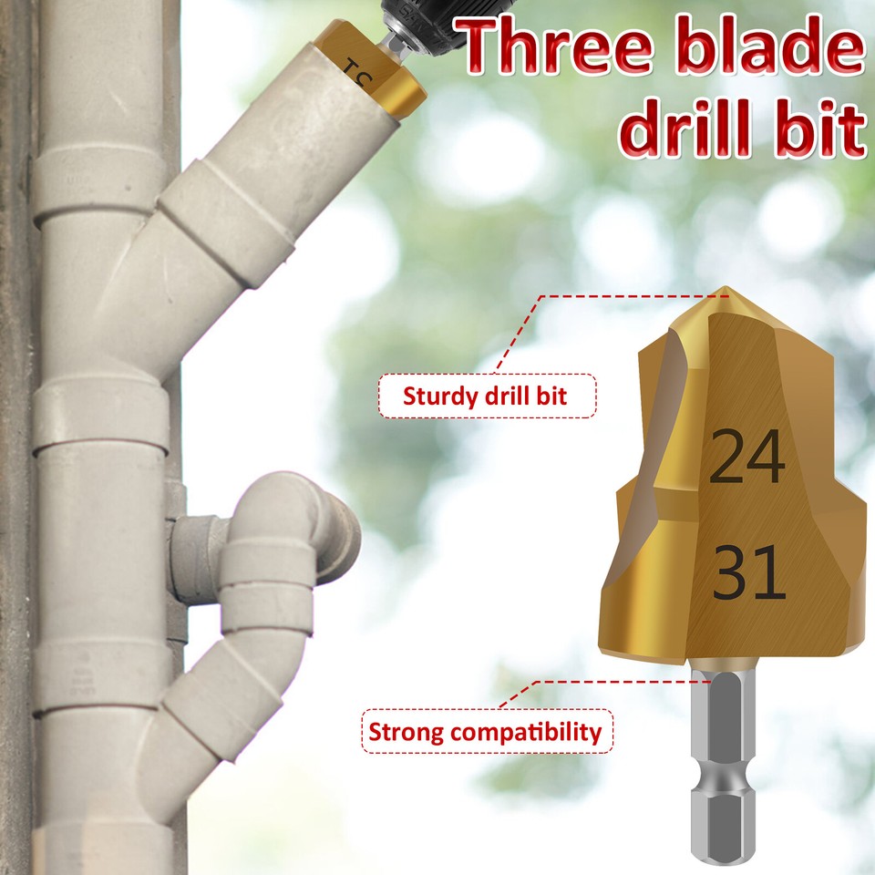 3Pcs Pipe Reaming Drill Bits 6.1 cm Heavy Duty Steel Pipe Reamer Tool ...