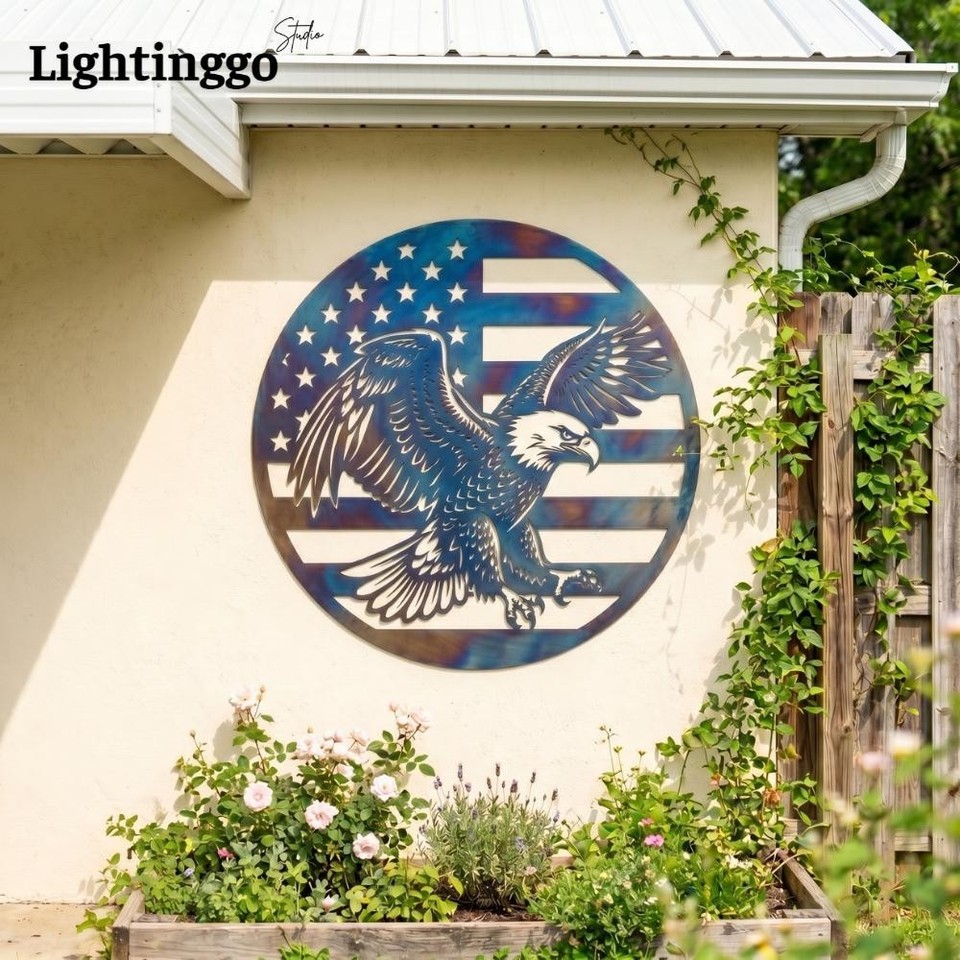 Eagle American Flag Metal Art, Patriotic Wall Decor, US Flag Metal Sign ...