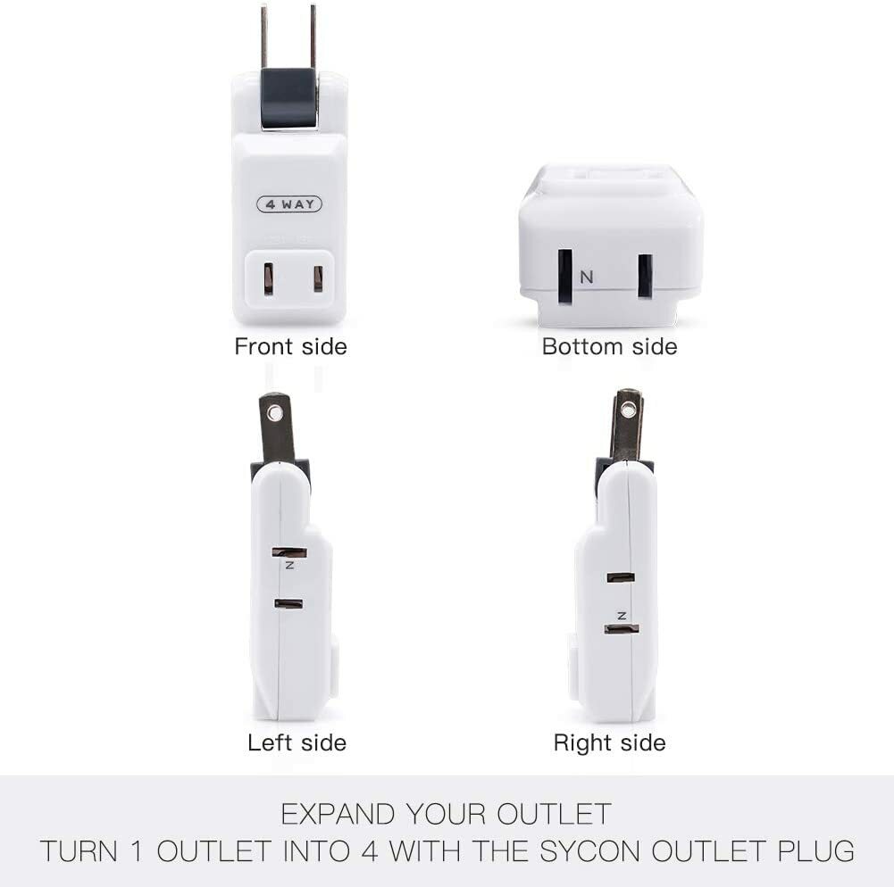 4 Outlet Wall Adapter 2-Prong Swivel Ungrounded Indoor AC Mini Plug ...