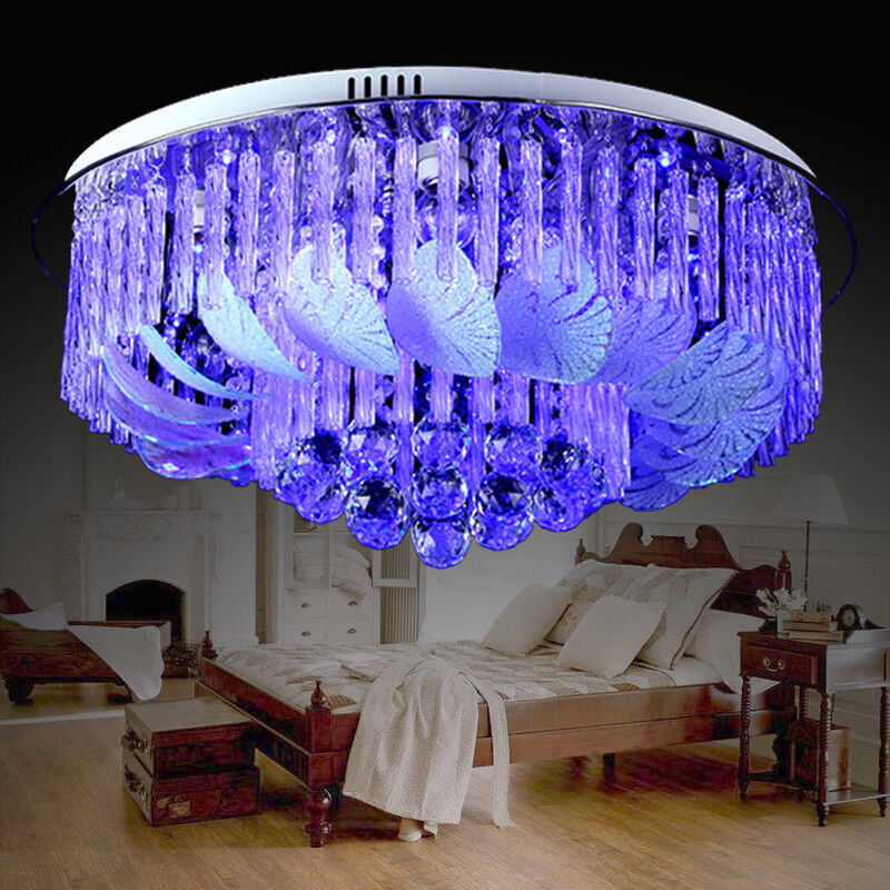 Tunable LED color change Crystal Leaf Ceiling Light Home Pendant Lamp ...