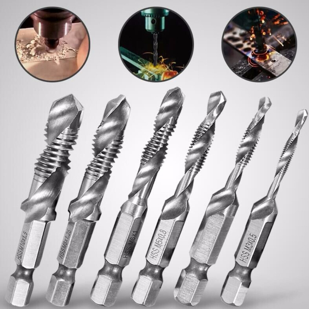 1X M6 HSS Hex Shank Tap Drill Bits Metric Thread Screw Compound Tapping ...