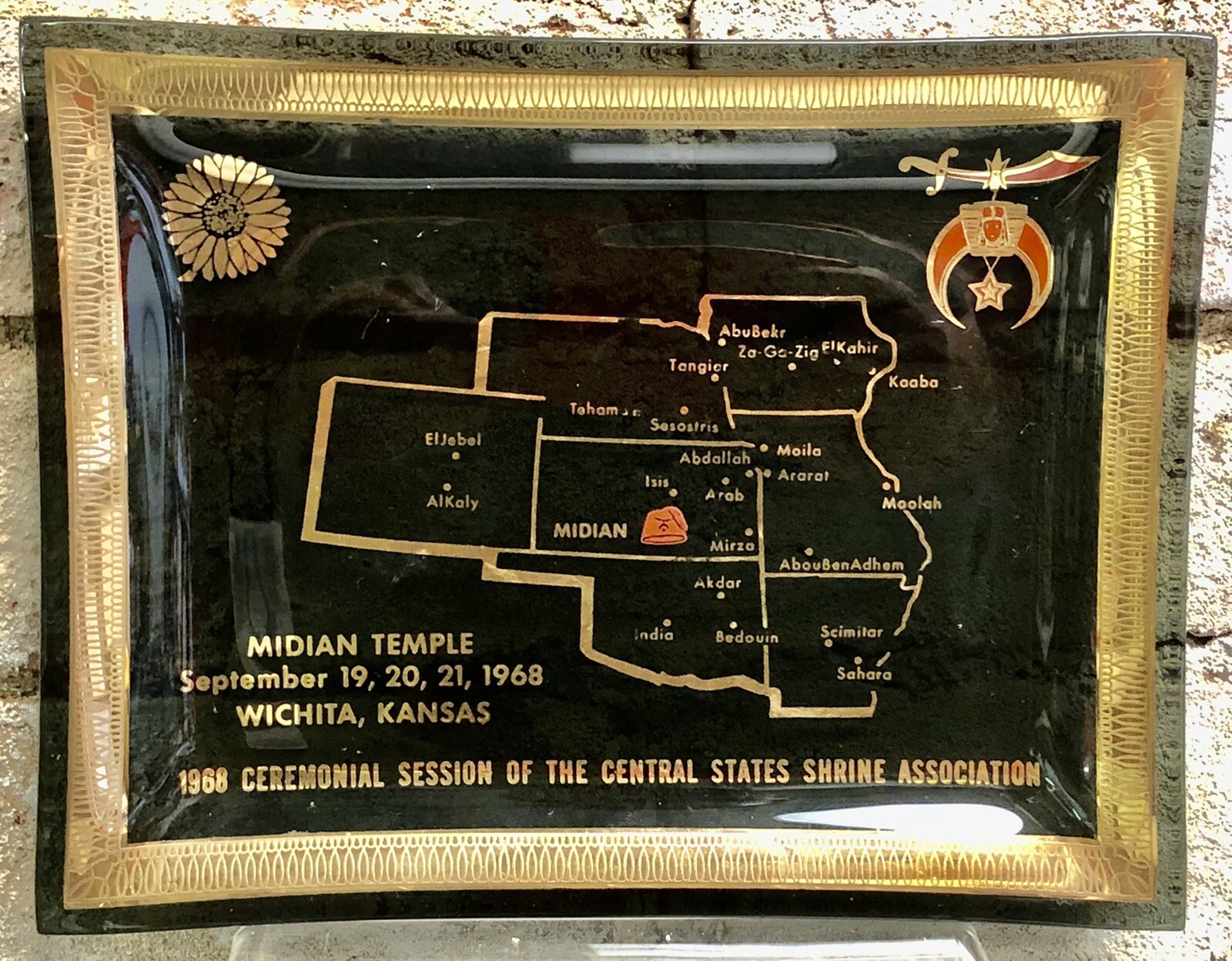 Vintage 1968 Masonic Midian Temple Wichita Kansas Shriners Assoc Glass ...