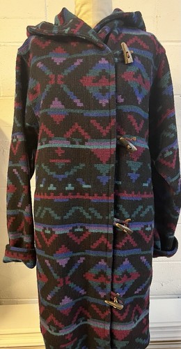 VINTAGE WOOLRICH Woman SOUTHWEST AZTEC WOOL BLANKET Long Jacket/Coat ...
