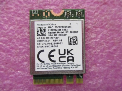 New HP Realtek RTL8852BE Wireless Card SKO-WLAN Realtek CAVA2 ax 2x2 ...