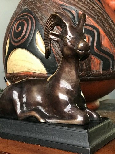 Vintage Bronze Longhorn Ram/Goat Sculpture Figurine Bronze Desk Decor ...