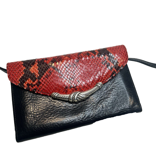Convertable BRIGHTON Black & Red Python Leather Crossbody Wallet Checkbook | eBay
