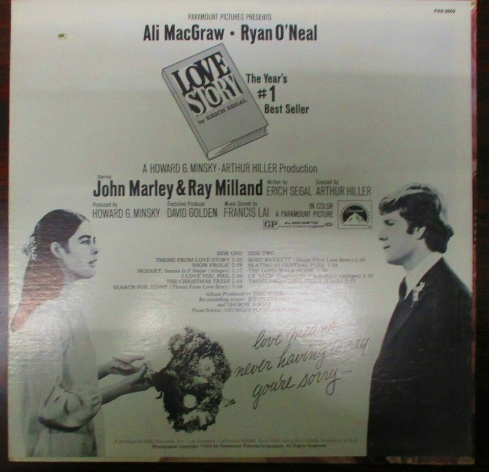 Love Story, Soundtrack, Vinyl Album, 1970, Paramount Records, Francis ...