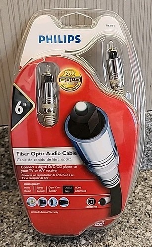 Philips Gold Plated Series 6' Fiber-Optic Toslink Audio Cable M62794 ...