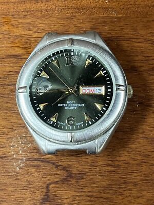 Dark Green Dial Day Date Display Unique Gold Hour Marker Quartz Watch ...