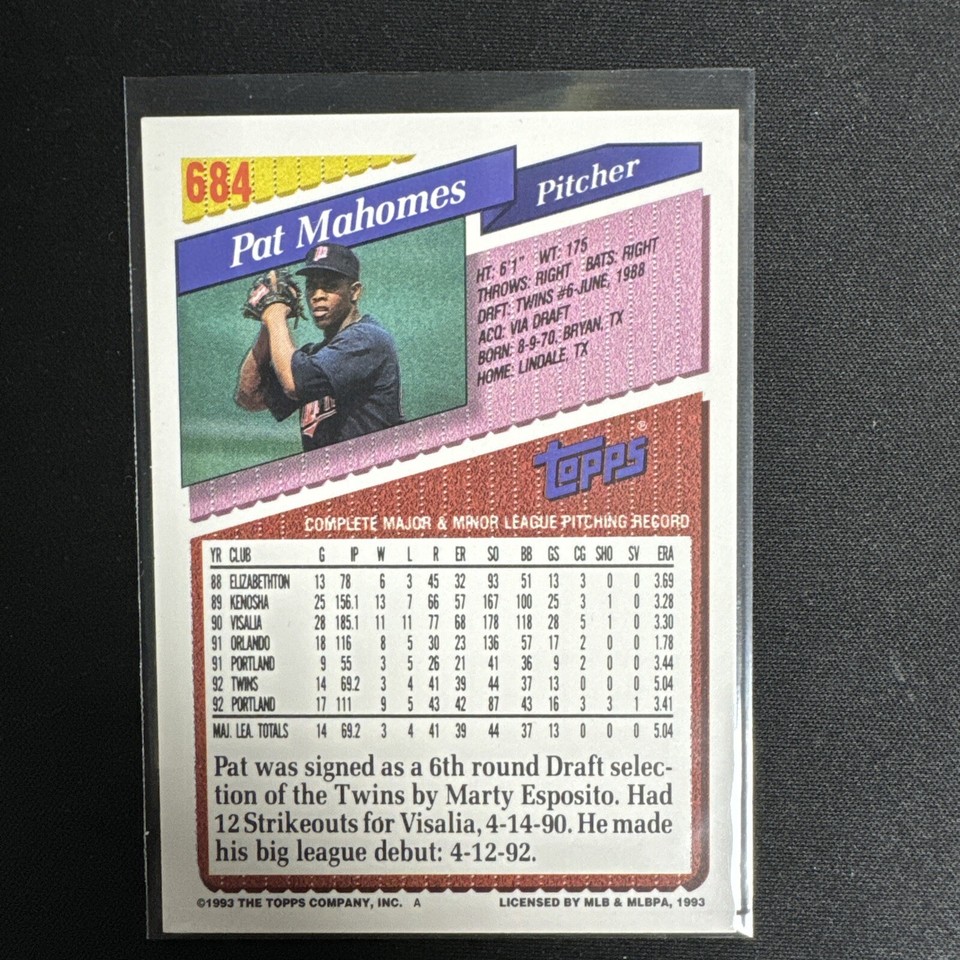1993 Topps PAT MAHOMES Card #684 Minnesota Twins | eBay