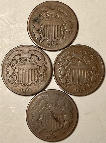 1864 (Large Letters) 1865 1867 & 1870 2-Cent Piece Lot / Set ...