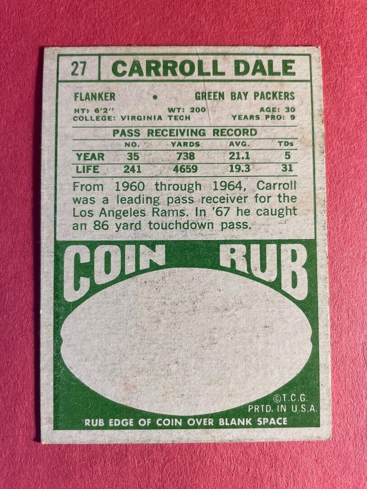 SIGNED CARROLL DALE AUTOGRAPHED 1968 TOPPS FOOTBALL CARD - PACKERS | eBay