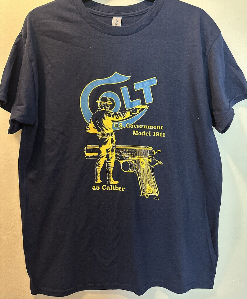 Colt Model 1911, 45 Caliber, History of Firearm Design T-Shirt - Navy ...