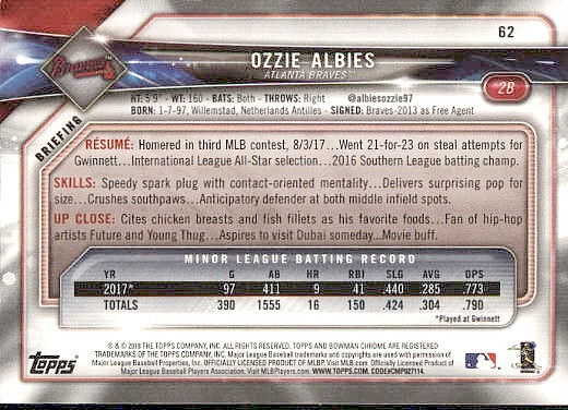 2018 BOWMAN PAPER ATLANTA BRAVES - OZZIE ALBIES #62 | eBay
