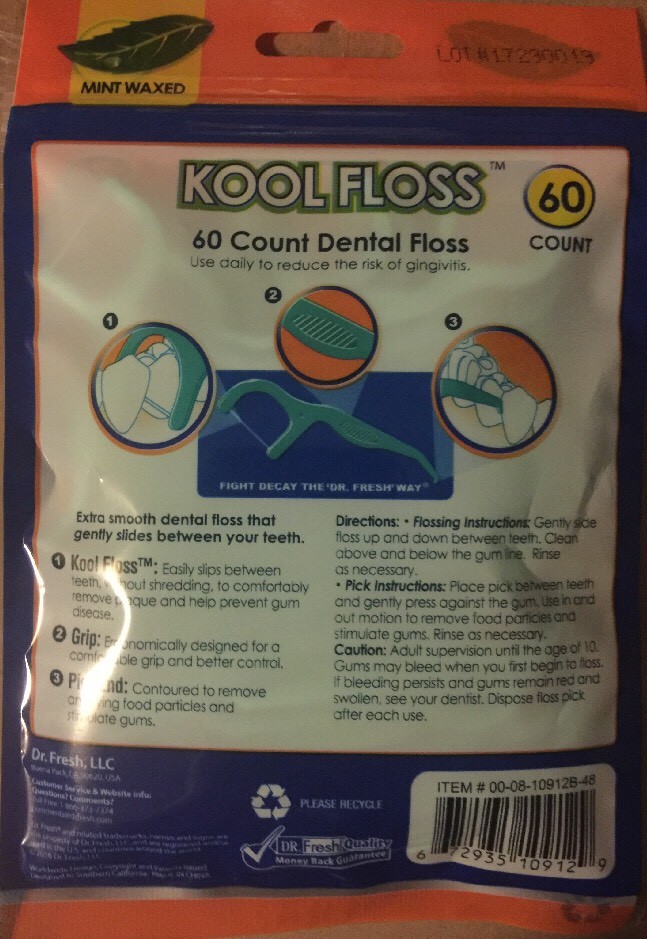 Dr Fresh Kool Floss 60 Count Mint Wax Floss Picks NEW Dental Teeth Pics ...