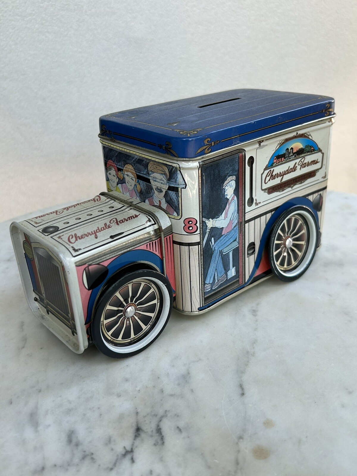 Vintage Tin Coin Bank - Truck with Moving Wheels - Cherrydale Farms ...