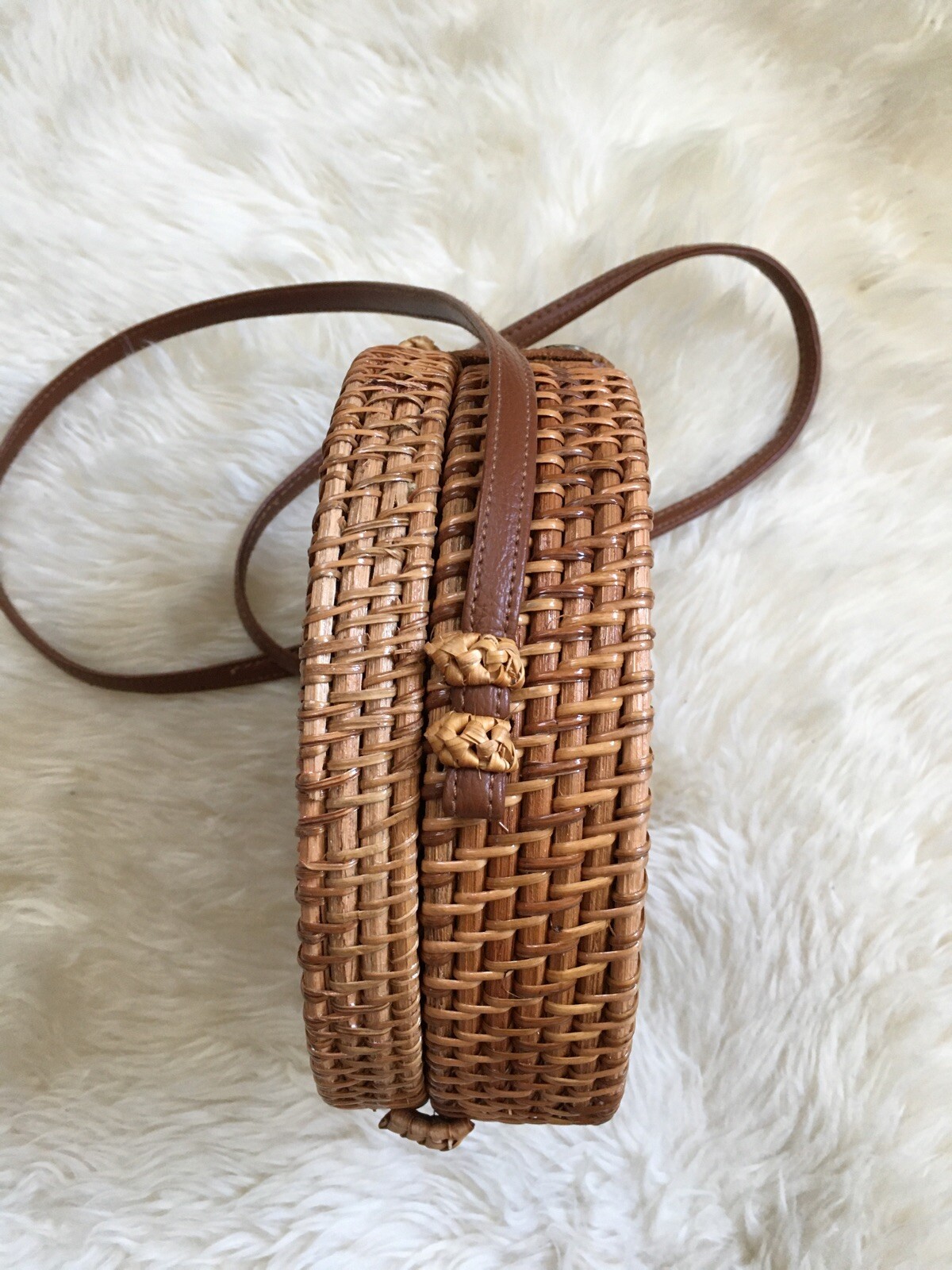 Round Ratten Wicker Crossbody W/ Floral Interior Purse Bag | eBay