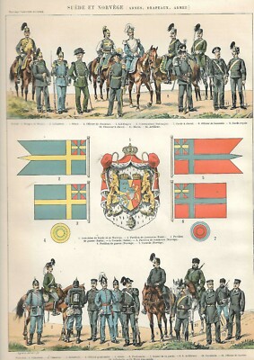 Print Engraving - Sweden And Norway, Weapons, Flags, Army | eBay