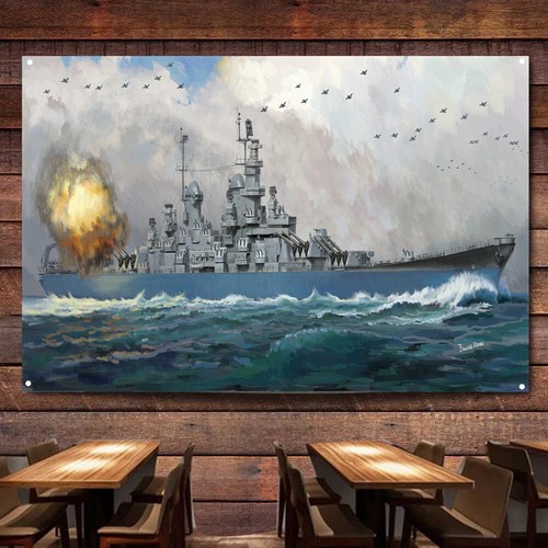 USS Wisconsin BB-64 Battleship Poster & Prints Wall Hanging Flag Canvas ...