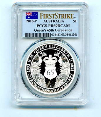 2018-P AUSTRALIA PCGS PR69DCAM QUEEN'S 65TH CORONATION 1ST STRIKE ...