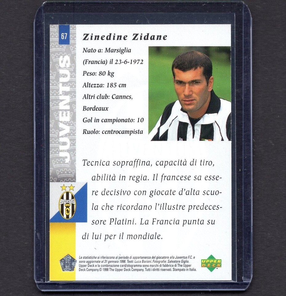 ZINEDINE ZIDANE 1998 Upper Deck Soccer Card JUVENTUS #67 Mint PSA | eBay