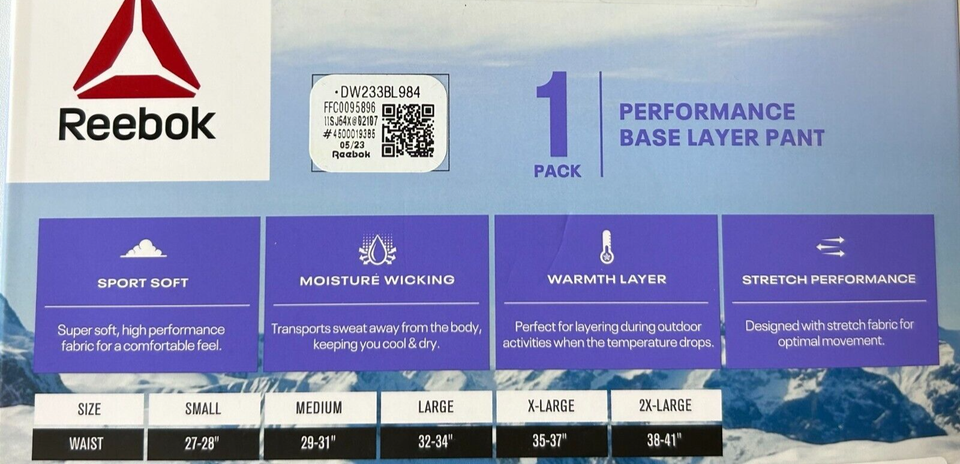 Reebok Women's Warm Performance Base Layer Pants Size Large White Brand ...