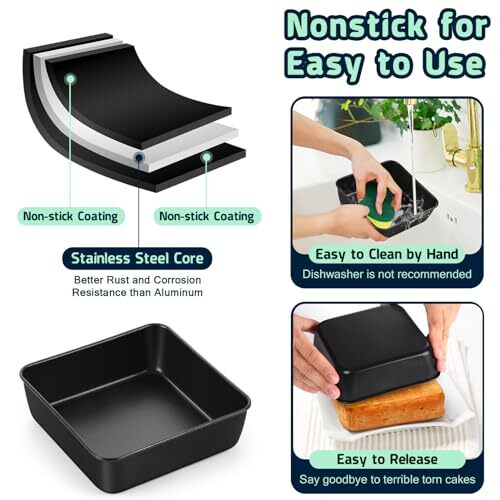6” Square Cake Pans for Baking 2-Piece Small Square Lasagna Brownie Pan ...