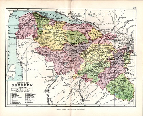 1890 MAP COUNTIES OF SCOTLAND RENFREW SHOWING PARISHES EASTWOOD ...