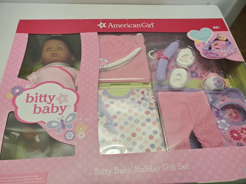 American Girl Bitty Baby Doll BB1 15" Holiday Gift Set Starter Kit Dark ...