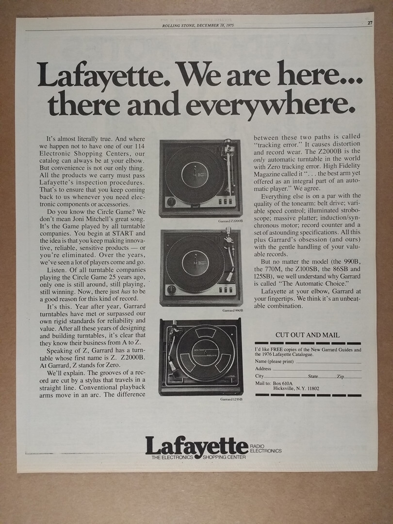1975 Garrard Z2000B 990B 125SB Turntables vintage print Ad | eBay